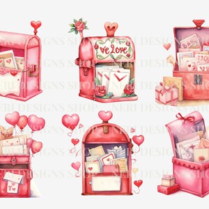 Love Letter Mailbox Watercolor Clipart Bundle, Valentine's Day Romance ...