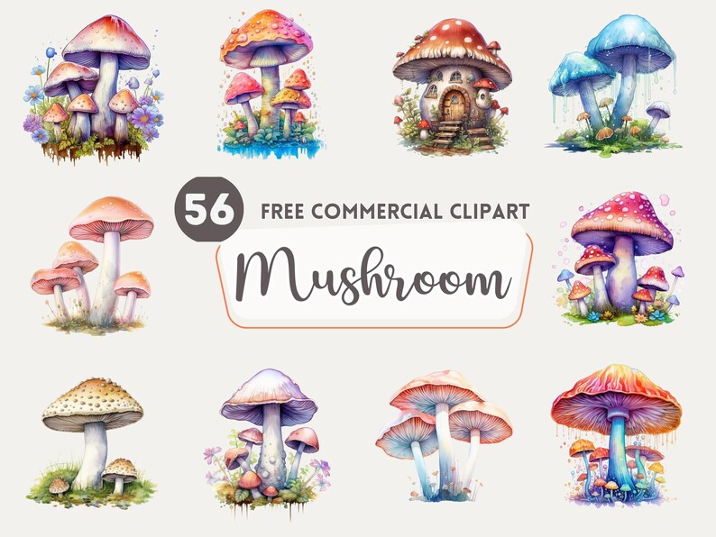 Mushroom Watercolor Clipart Bundle Fungi Free Commercial Set - Etsy