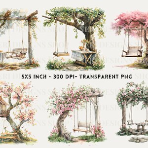 Floral Garden Swing Watercolor Clipart Bundle, Free Commercial ...