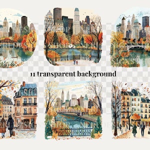 Fall Cityscape Watercolor Clipart, Urban Autumn Free Commercial PNG ...