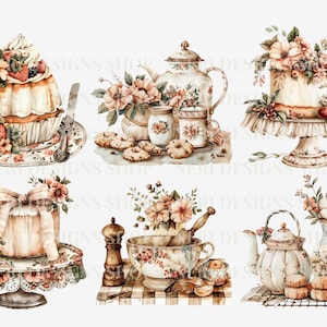 Vintage Baking and Tea Watercolor Clipart, Retro Baking Scene Free ...