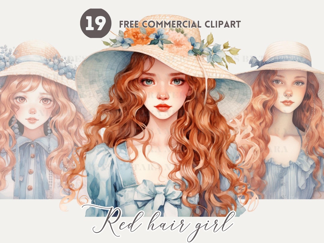 Red Hair Girl Watercolor Clipart Bundle Cute Young Lady PNG Free ...