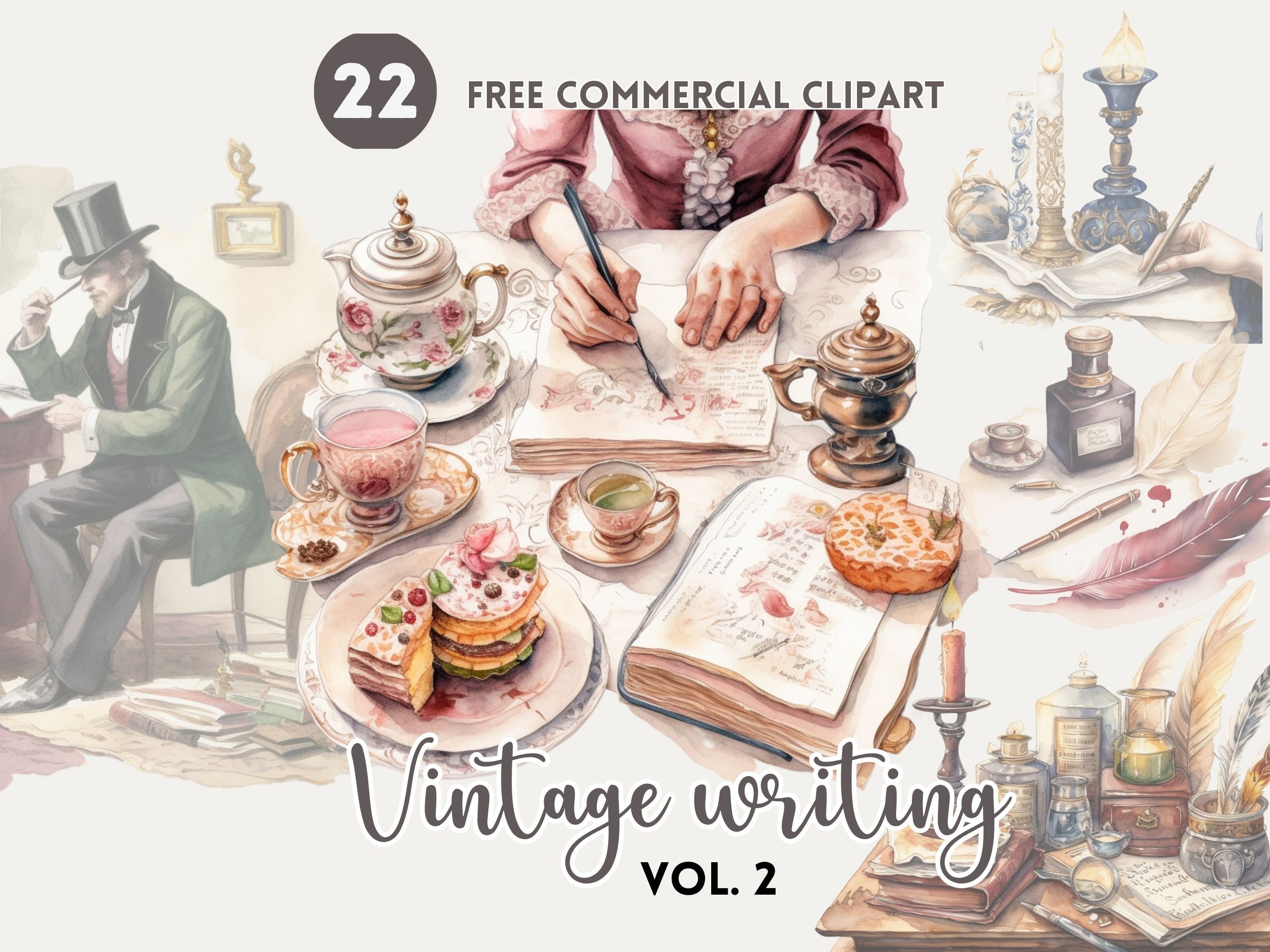 Vintage Writing Scene Watercolor Clipart Bundle Ink Quill - Etsy