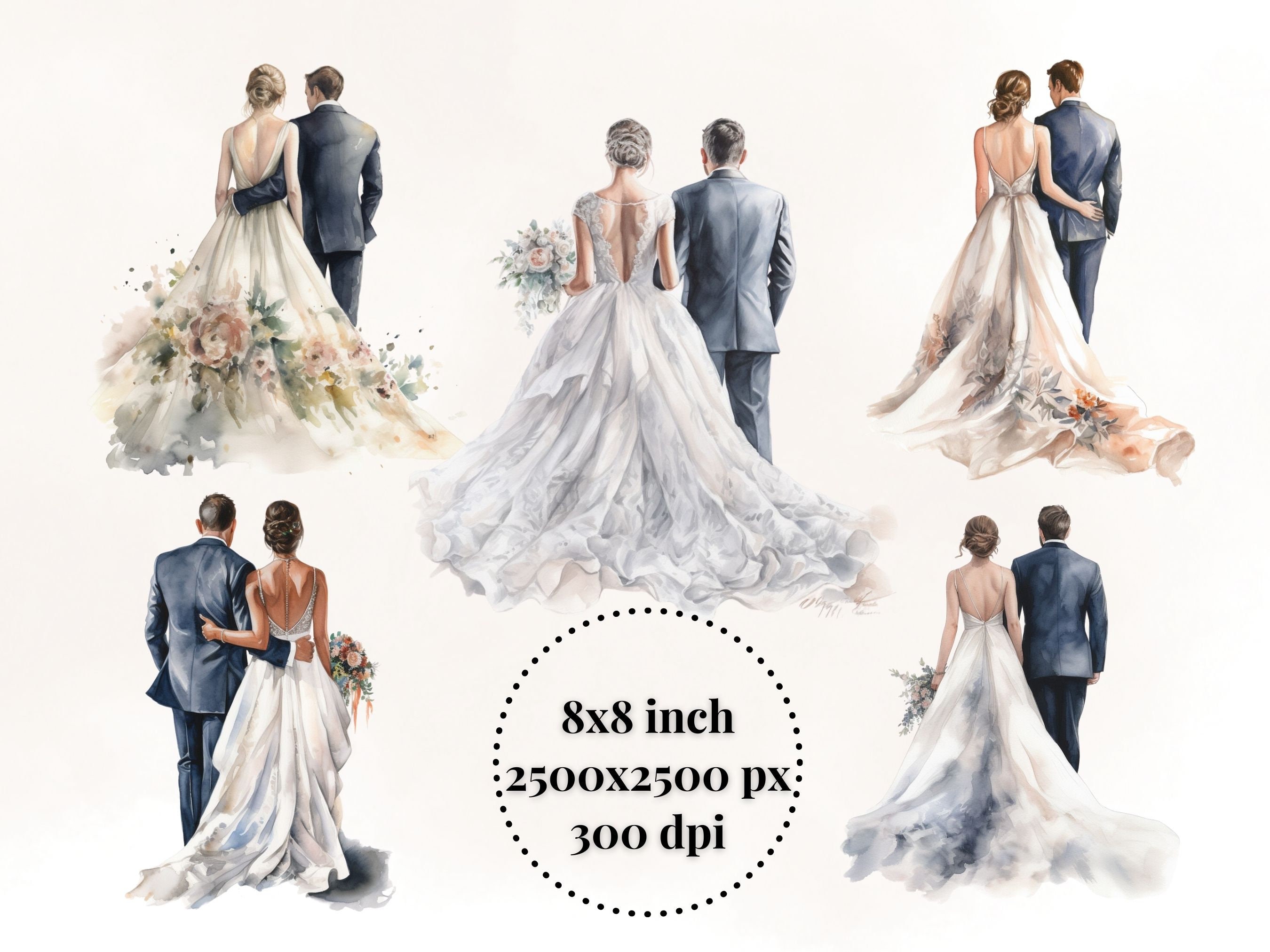 Bride and Groom Watercolor Clipart Bundle Free Commercial - Etsy