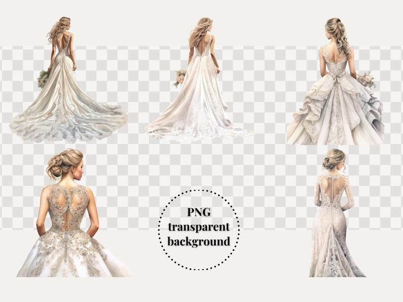 Bride Back View Watercolor Clipart Bundle Bride Hold Flower - Etsy