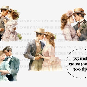 Vintage Couple Watercolor Clipart Bundle, Victorian Love Free ...