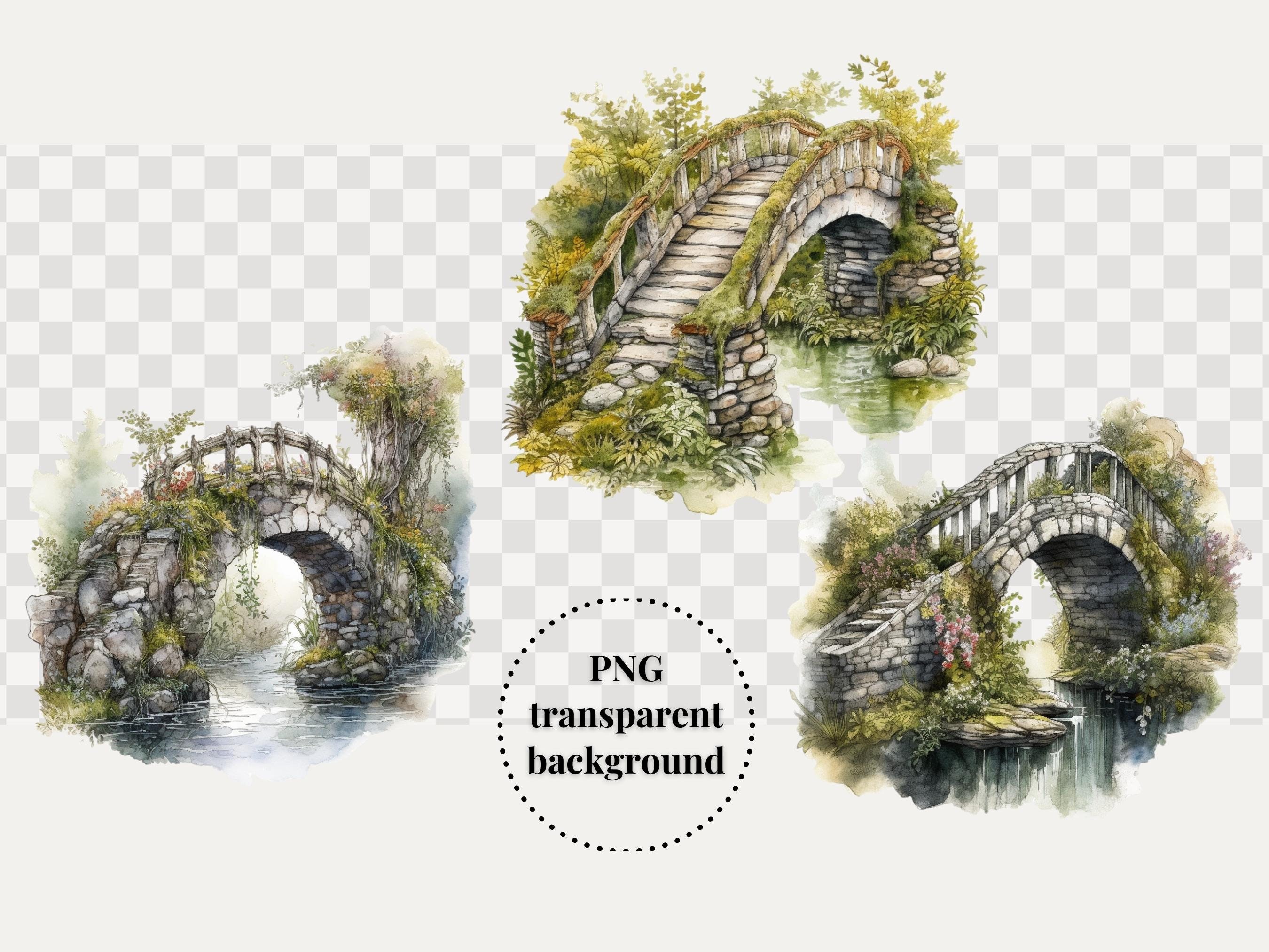 Stone Arch Bridge Watercolor Clipart Bundle Rustic Bridge Free - Etsy