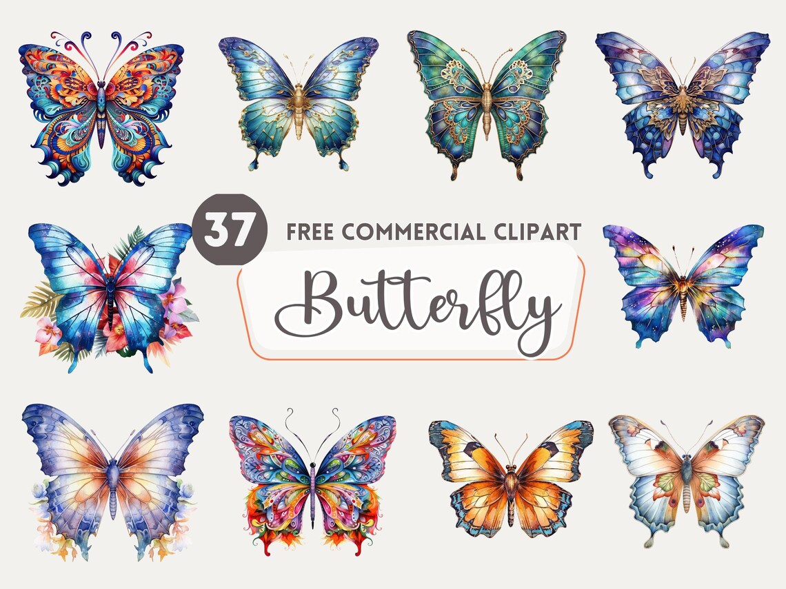 Butterfly Watercolor Clipart Bundle Elegant Insect Free - Etsy