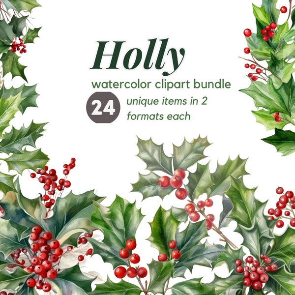 Holly Watercolor - Etsy