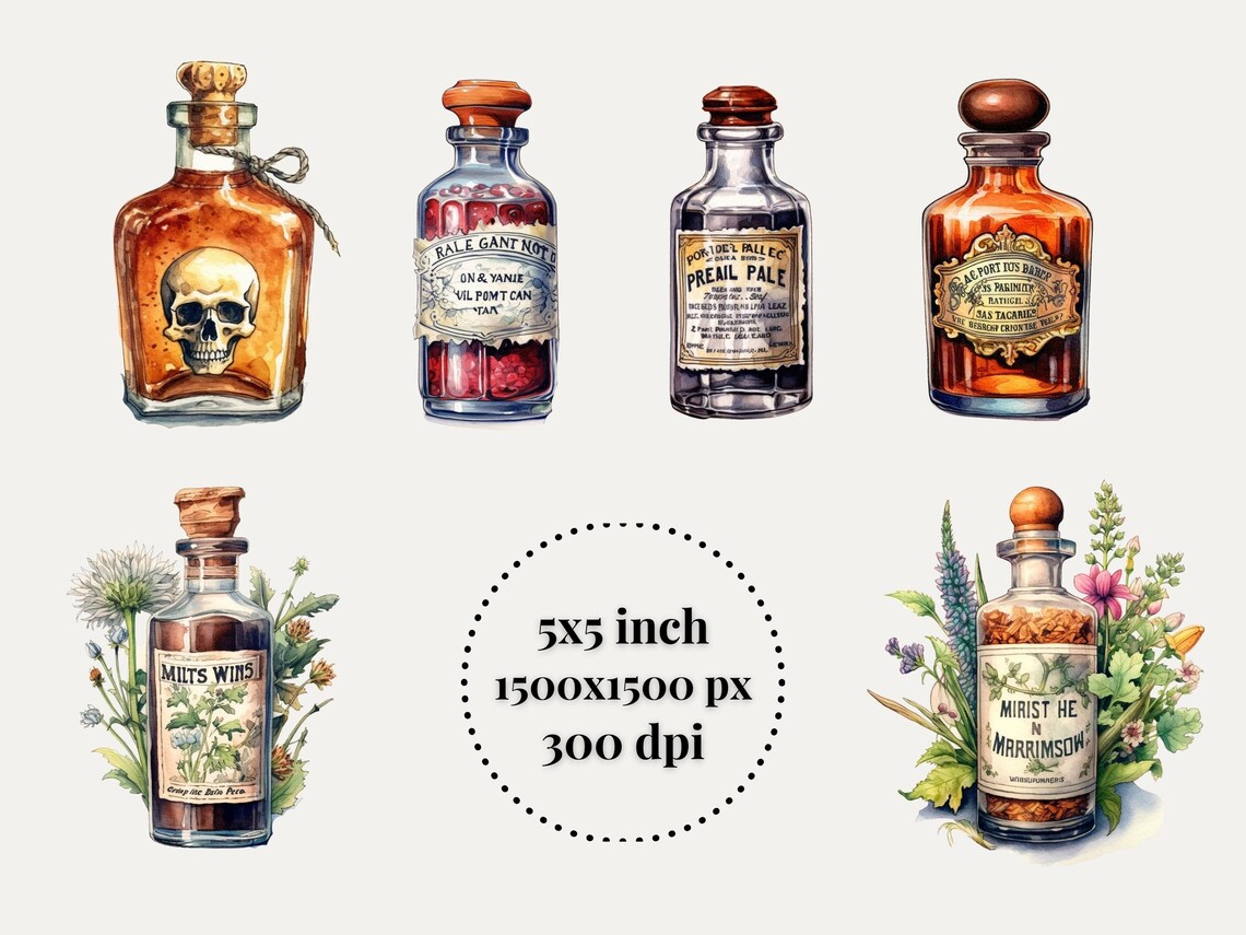 Vintage Medicine Bottles Watercolor Clipart Bundle Vintage - Etsy