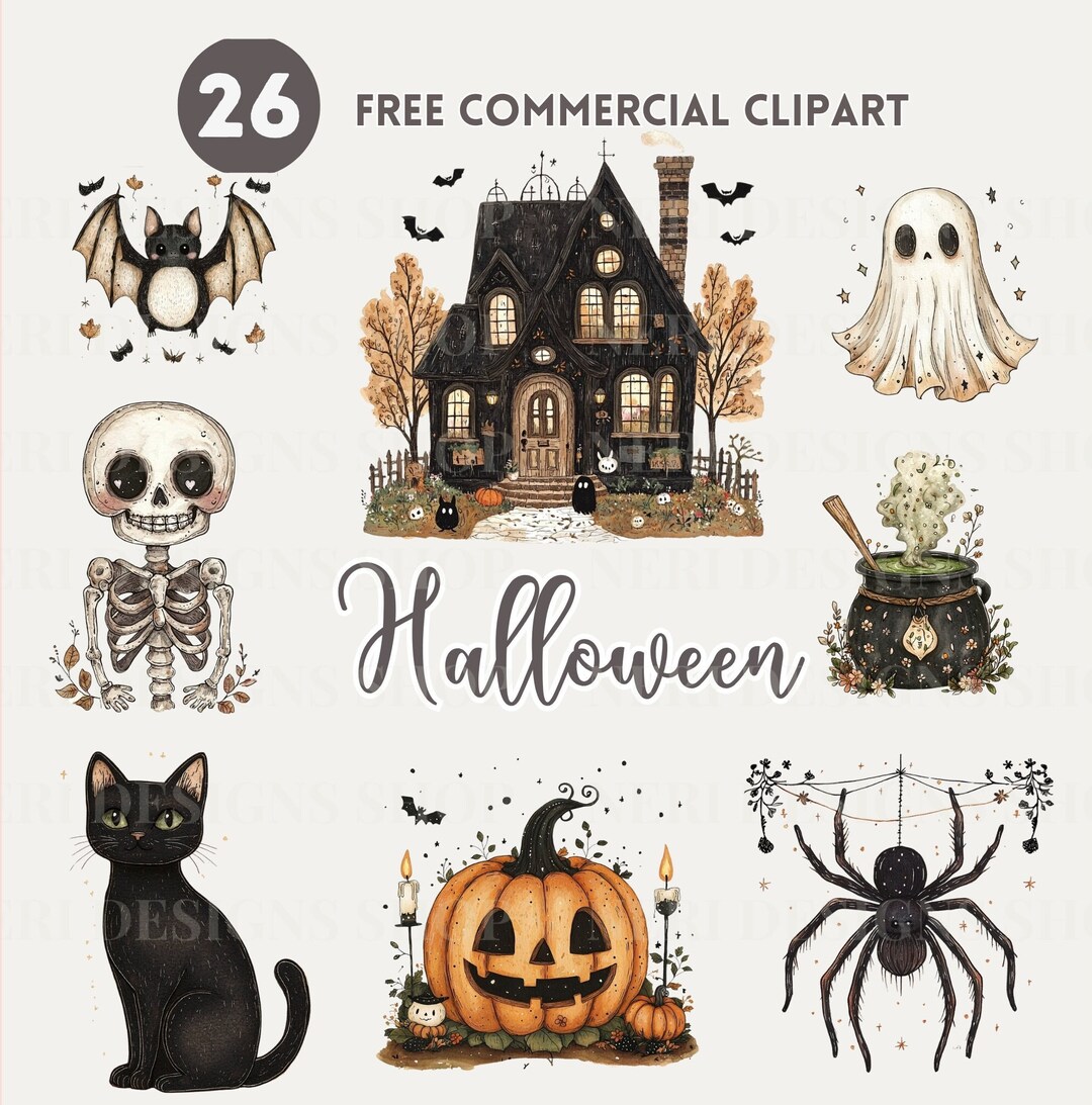 Halloween Watercolor Clipart, Spooky House Free Commercial PNG, Witch ...