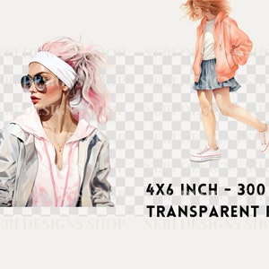 Casual Fashion Watercolor Clipart, Stylish Woman Commercial PNG ...
