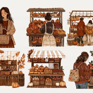 Fall Market Watercolor Clipart, Autumn Fair Free Commercial PNG, Girl ...
