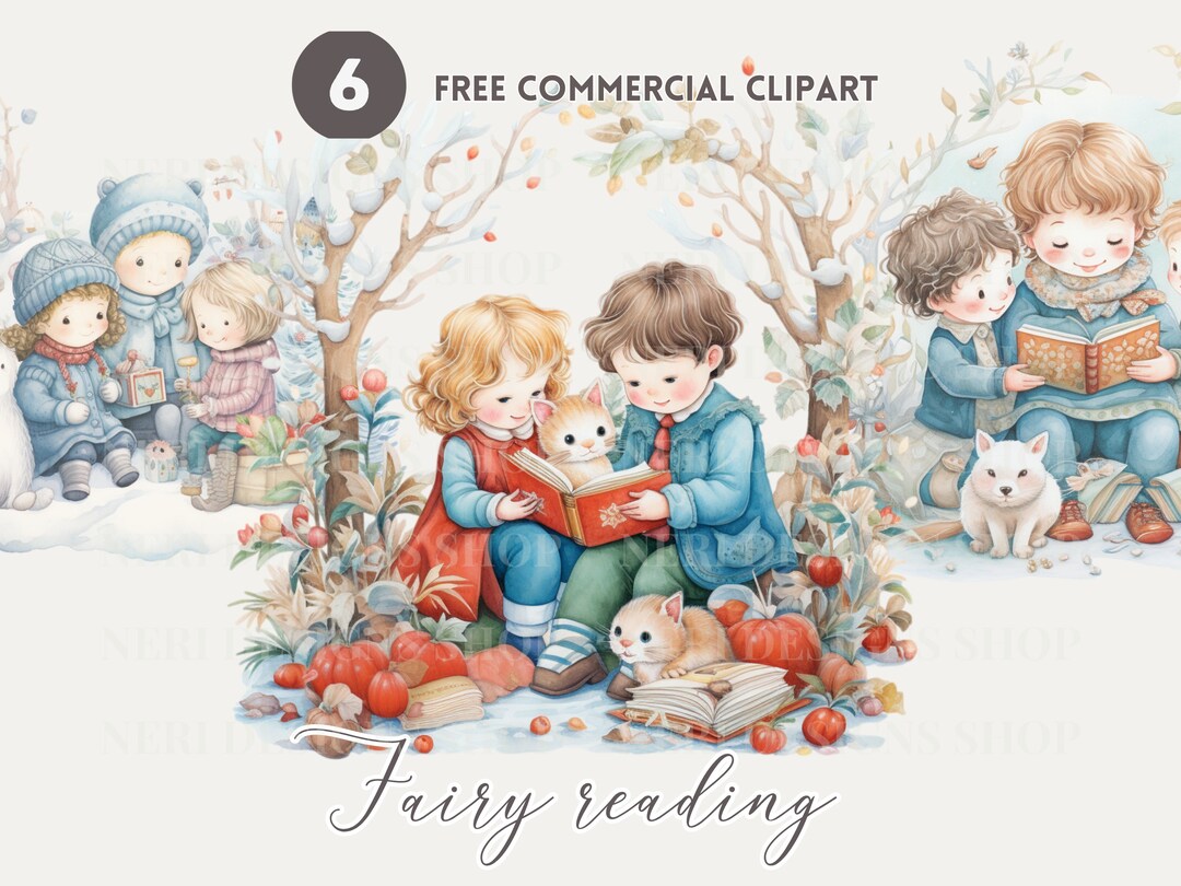 Children Reading Together Watercolor Clipart Bundle, Cute Outdoor ...