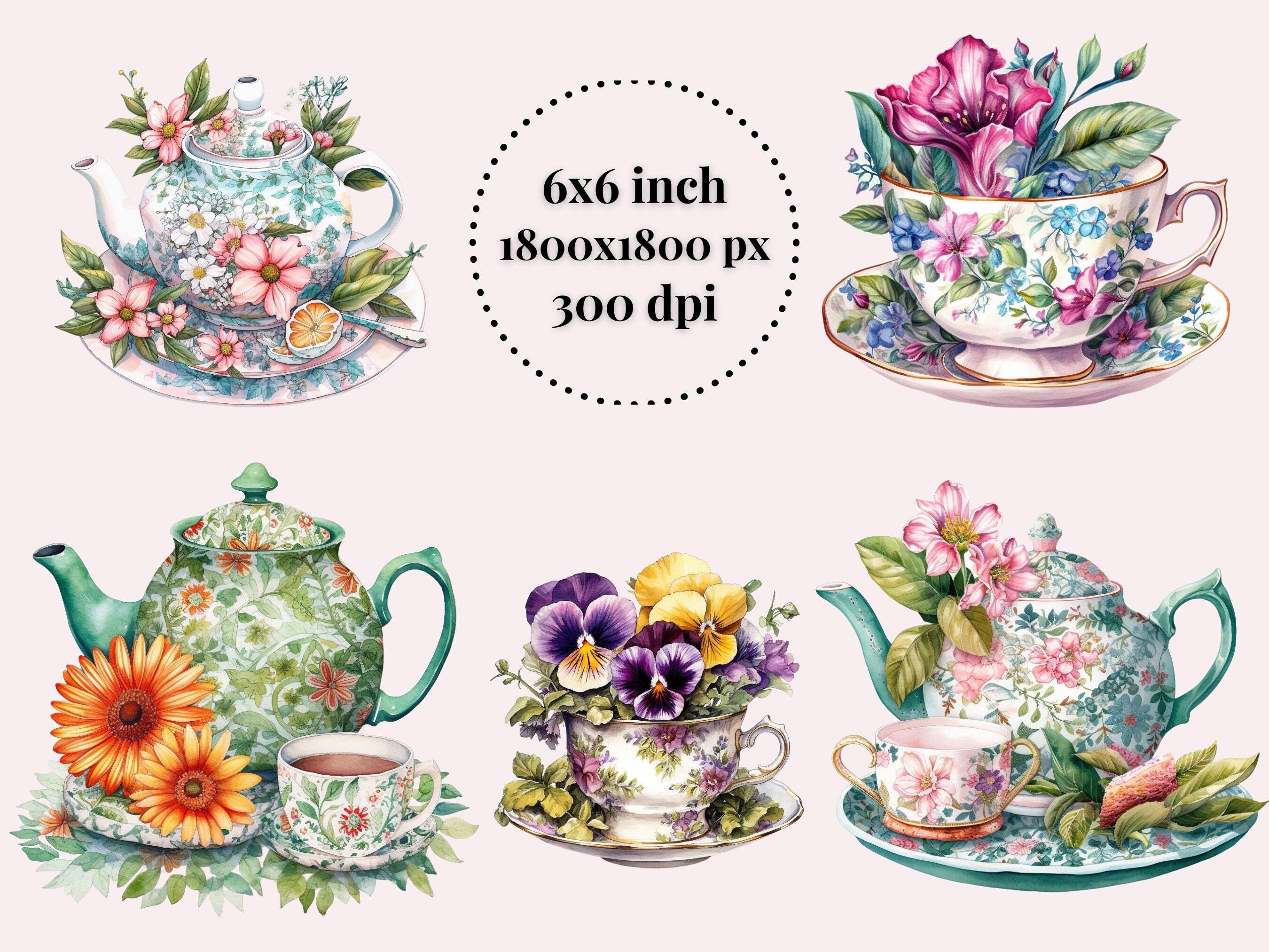 Vintage Tea Cup Watercolor Clipart Bundle Free Commercial - Etsy
