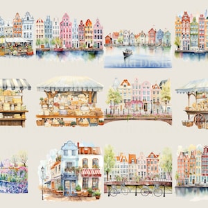 Netherlands Watercolor Clipart Bundle, Dutch Colored Townhouse Free ...