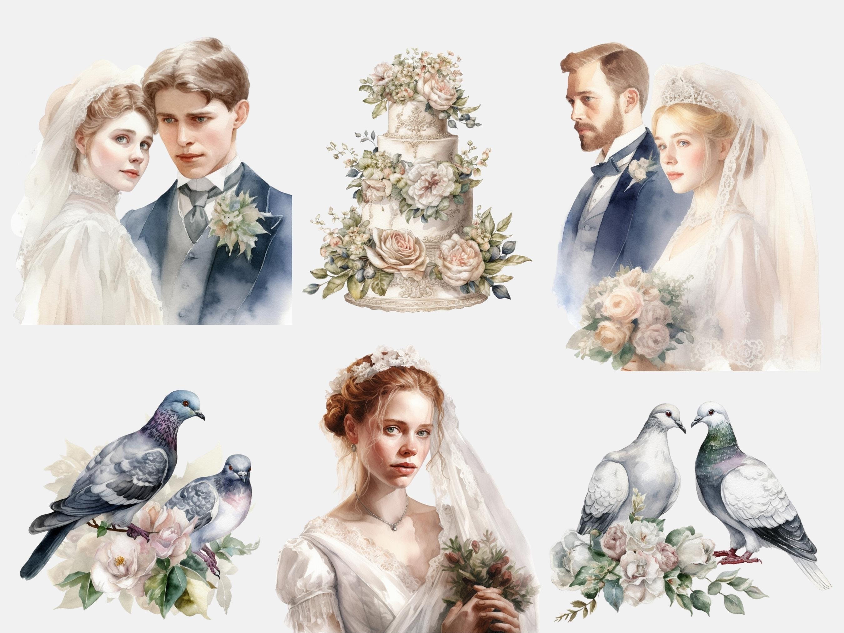 Vintage Wedding Watercolor Clipart Bundle Victorian Bride & - Etsy