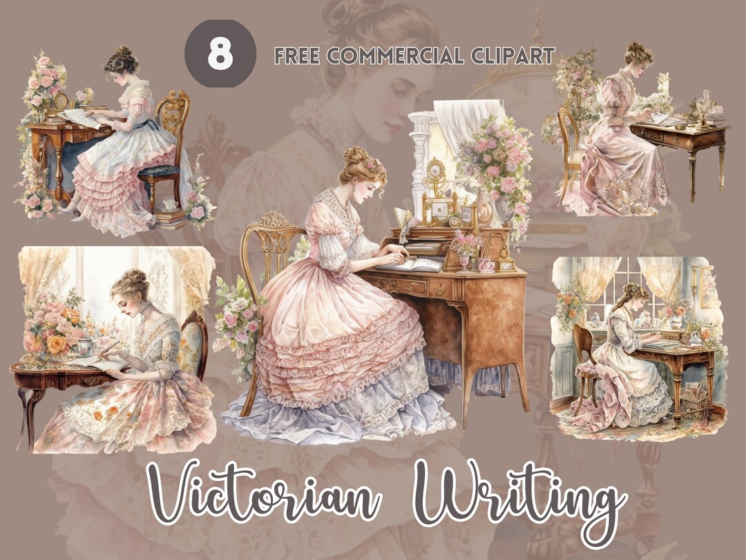 Victorian Lady Writing Watercolor Clipart Bundle Free - Etsy