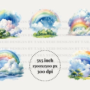 Rainbow Watercolor Clipart Bundle, Rainbow Cloud Free Commercial Png ...