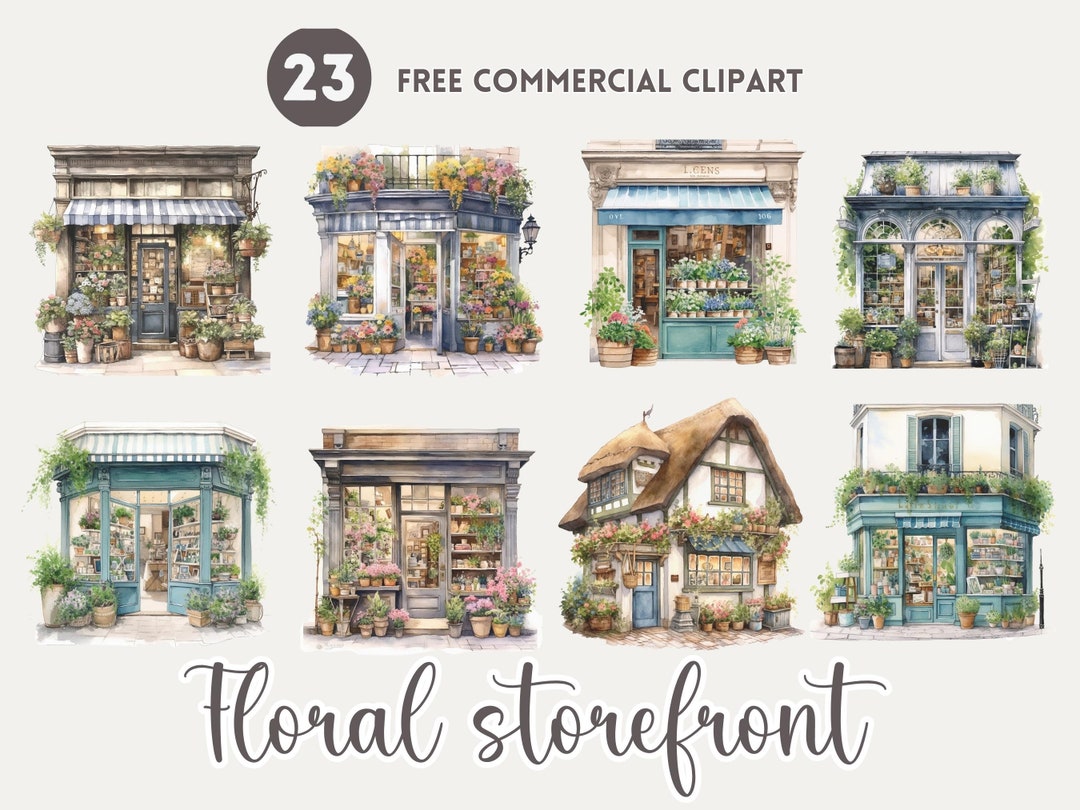 Floral Storefront Watercolor Clipart Bundle, Floral Street Shop PNG ...
