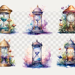 Enchanted Hourglass and Clock Watercolor Clipart Bundle, Magical ...