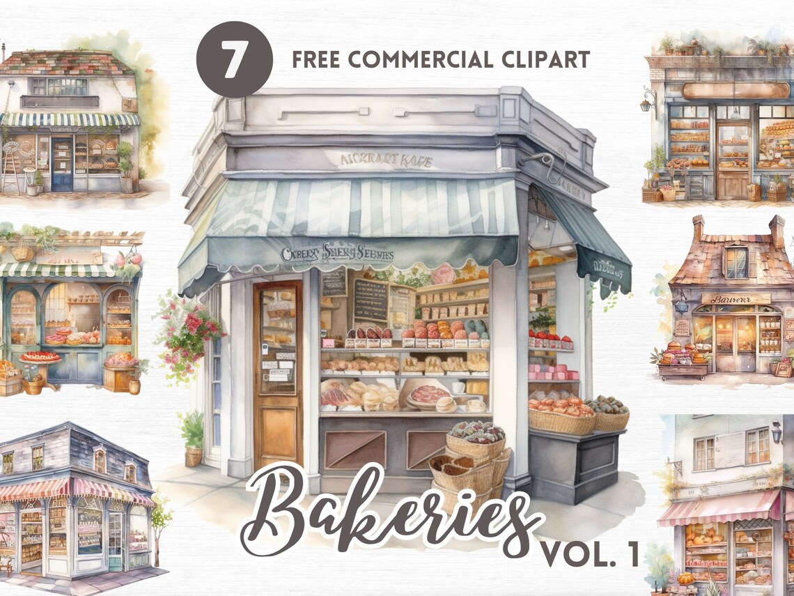 Bakery Watercolor Clipart Bundle Free Commercial Baker Shop - Etsy