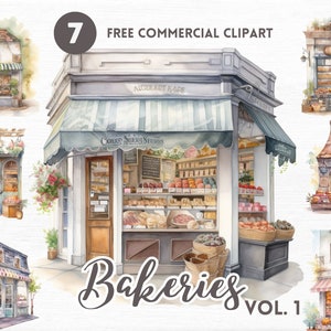 Bakery Watercolor Clipart Bundle Free Commercial Baker Shop Watercolor ...
