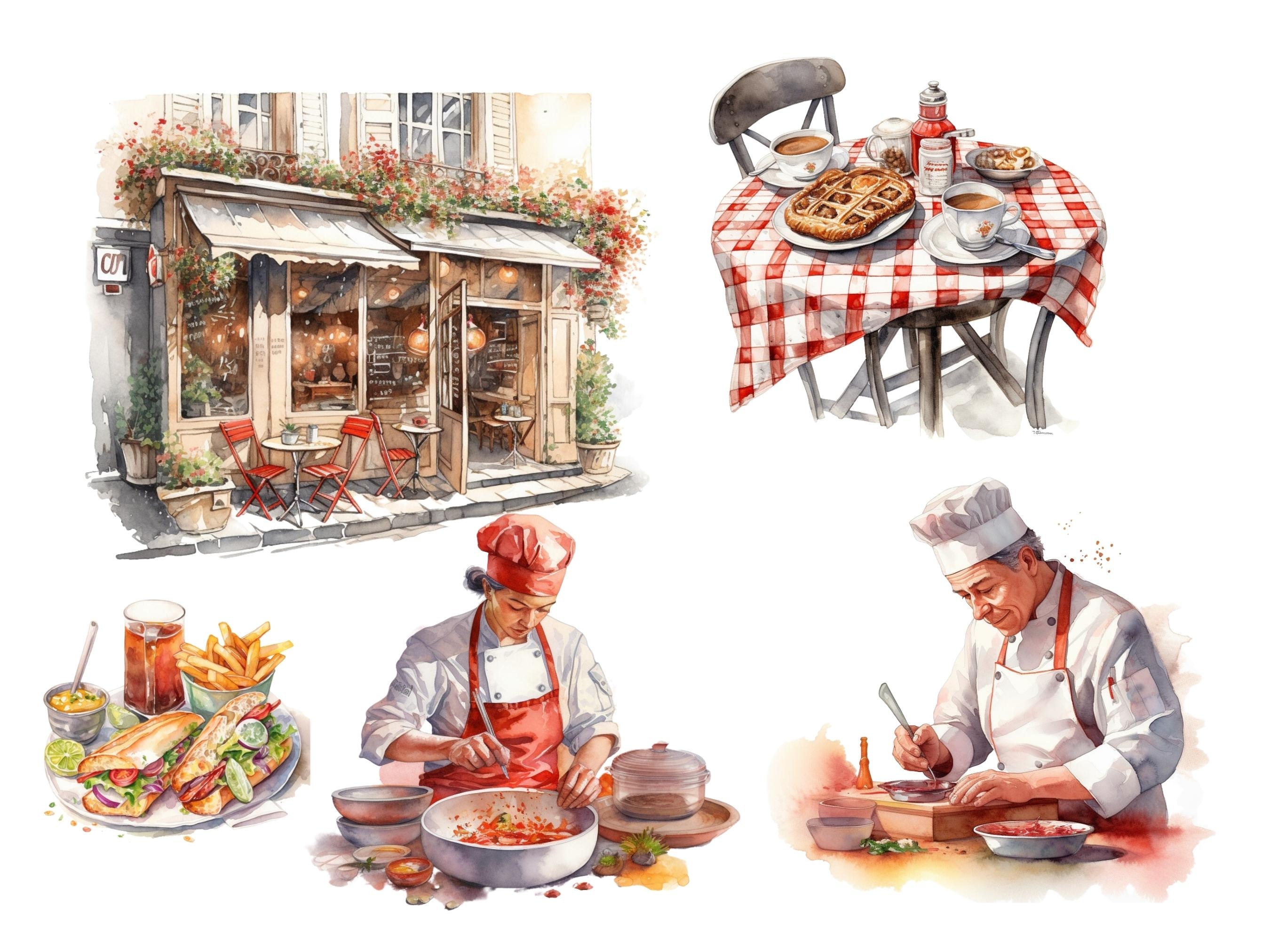 Bistro Watercolor Clipart Bundle Free Commercial Cuisine PNG - Etsy