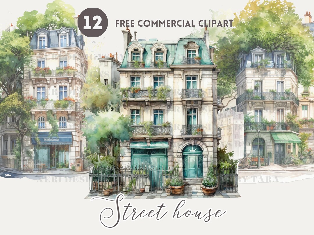 City Street House Watercolor Clipart Bundle Rustic Town House Free ...