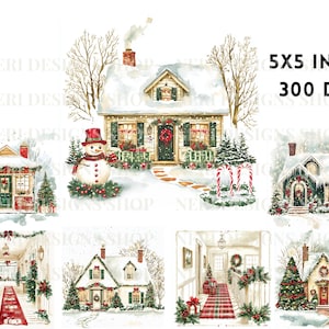 Christmas House Watercolor Clipart, Winter Porch Free Commercial PNG ...