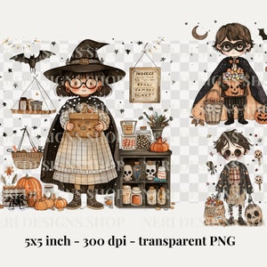 Kid in Halloween Costume Watercolor Clipart, Spooky Children Free ...