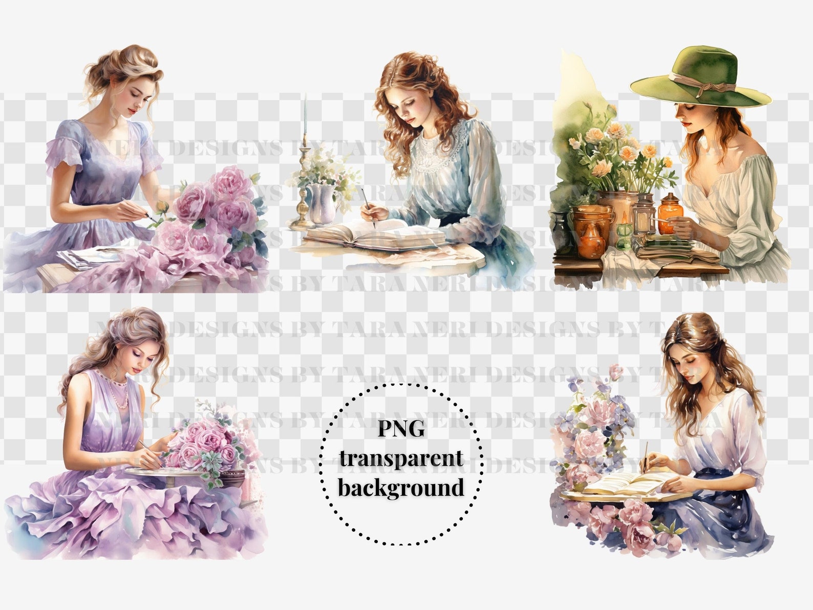 Floral Writing Scene Watercolor Clipart Bundle Girl Writing - Etsy