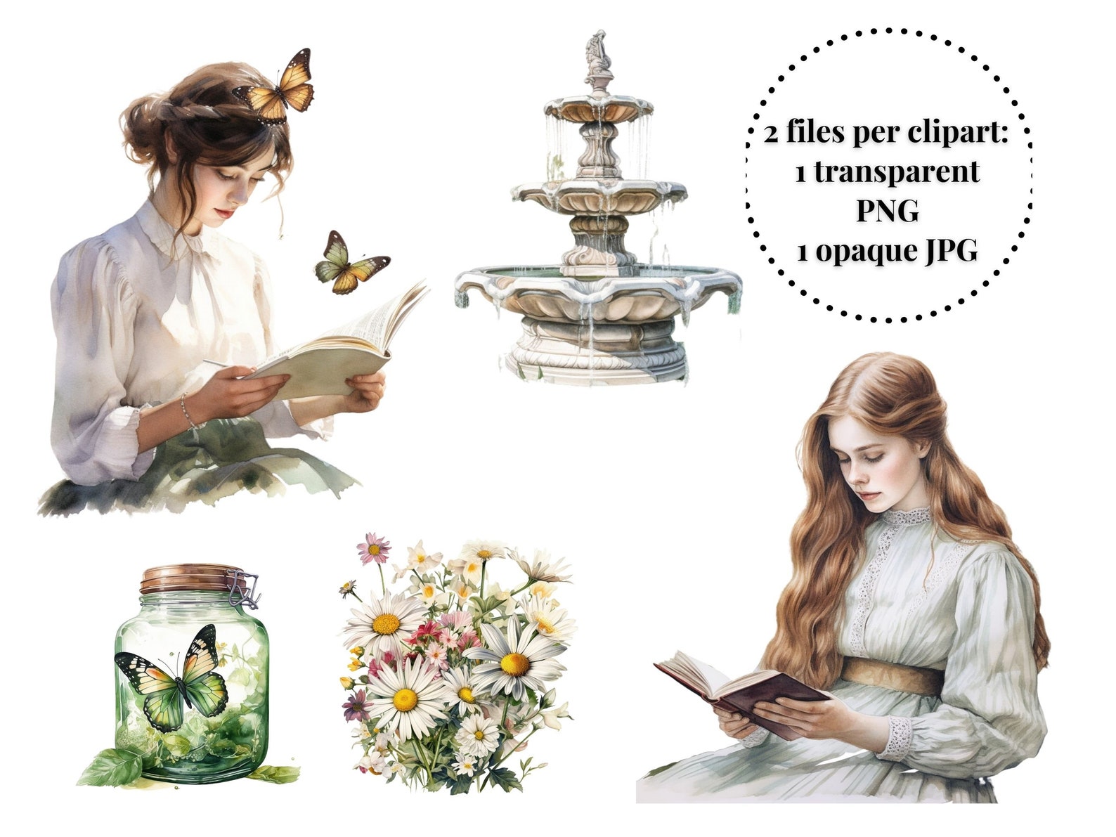 Vintage Reading Watercolor Clipart Bundle Outdoor Reading Free - Etsy