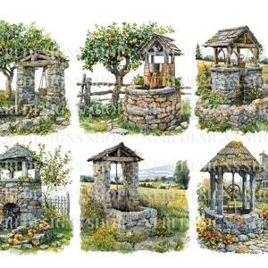 Rustic Well Watercolor Clipart Bundle, Wishing Well Free Commercial PNG ...