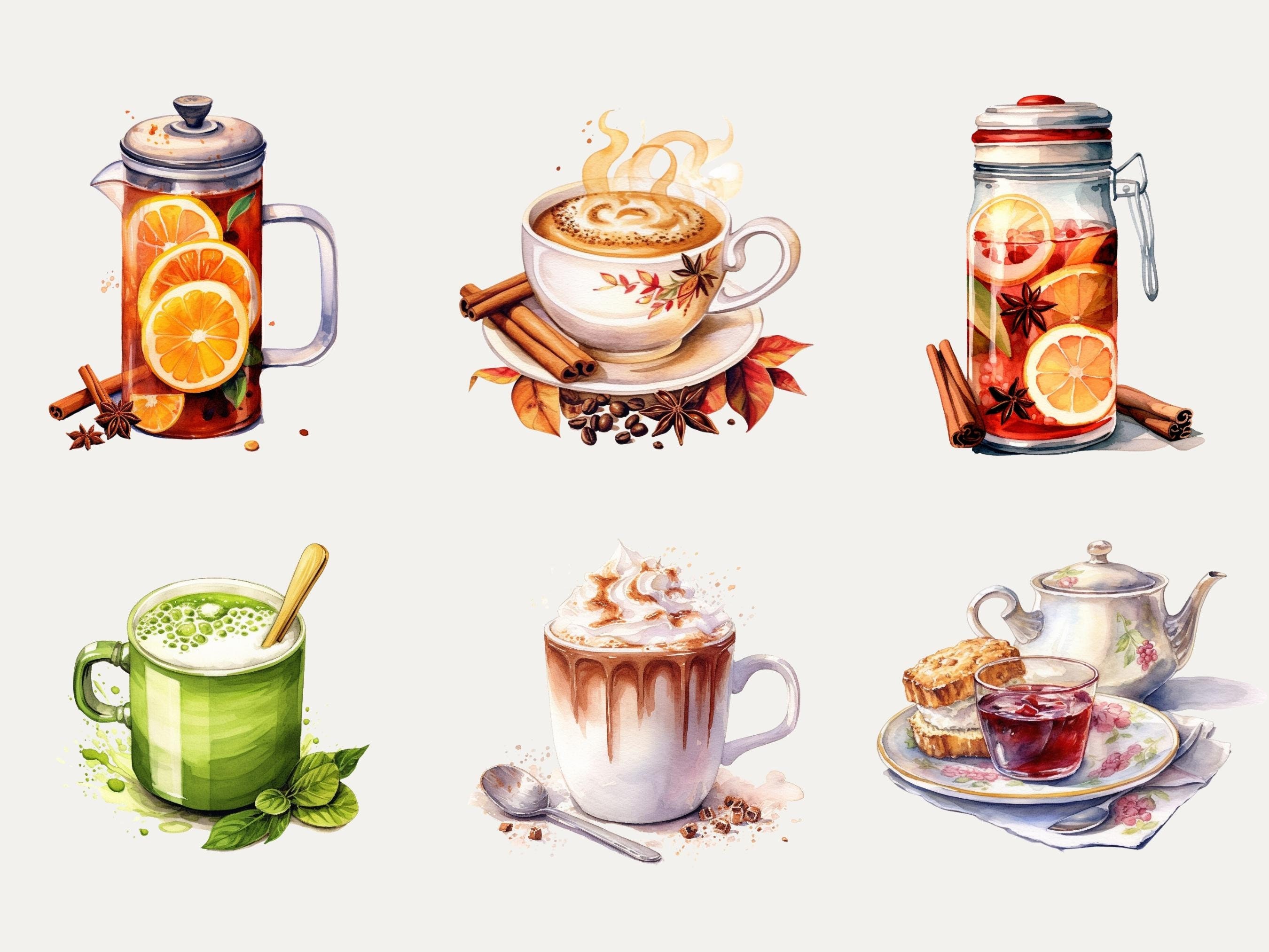 Autumn Beverage Watercolor Clipart Bundle Cozy Fall Drinks - Etsy