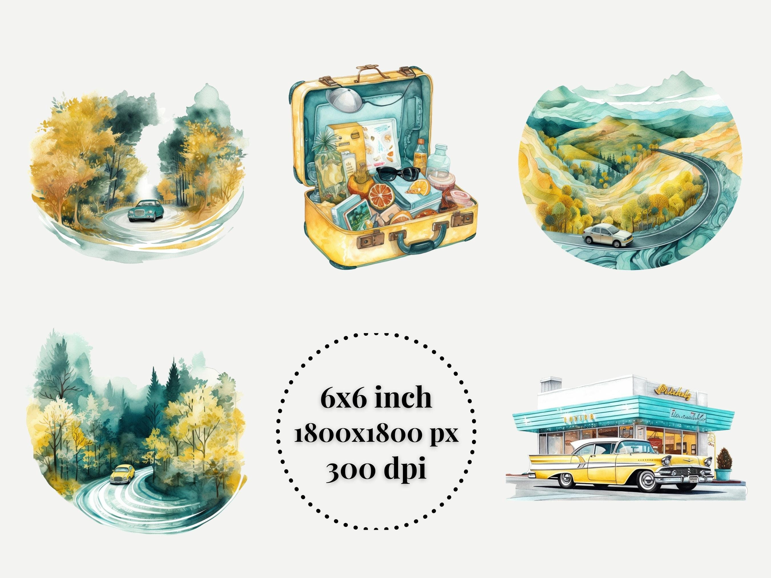 Summer Road Trip Watercolor Clipart Bundle Summer Travel Free - Etsy