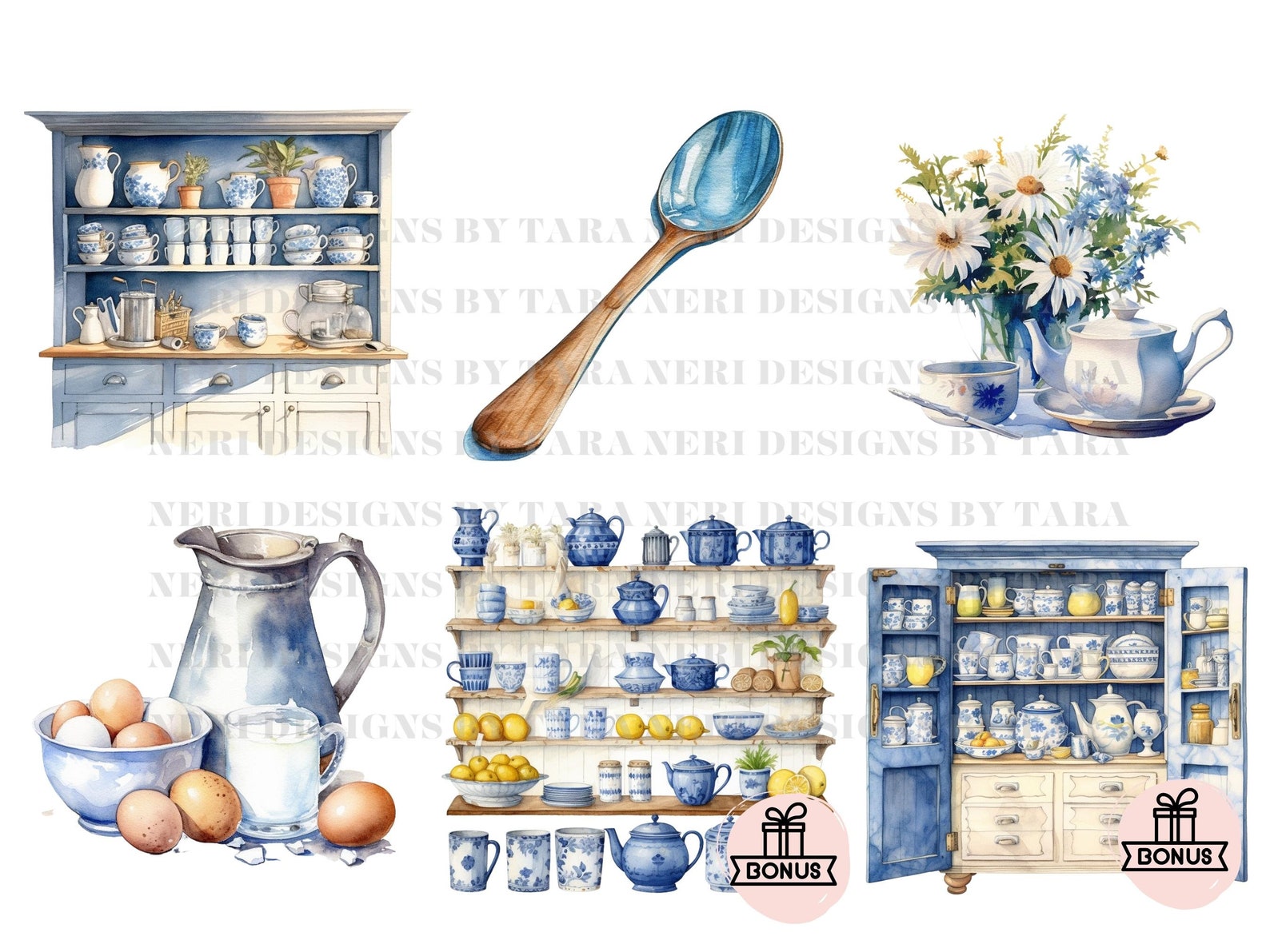 Cozy Kitchen Watercolor Clipart Bundle, Food Free Commercial PNG Set ...
