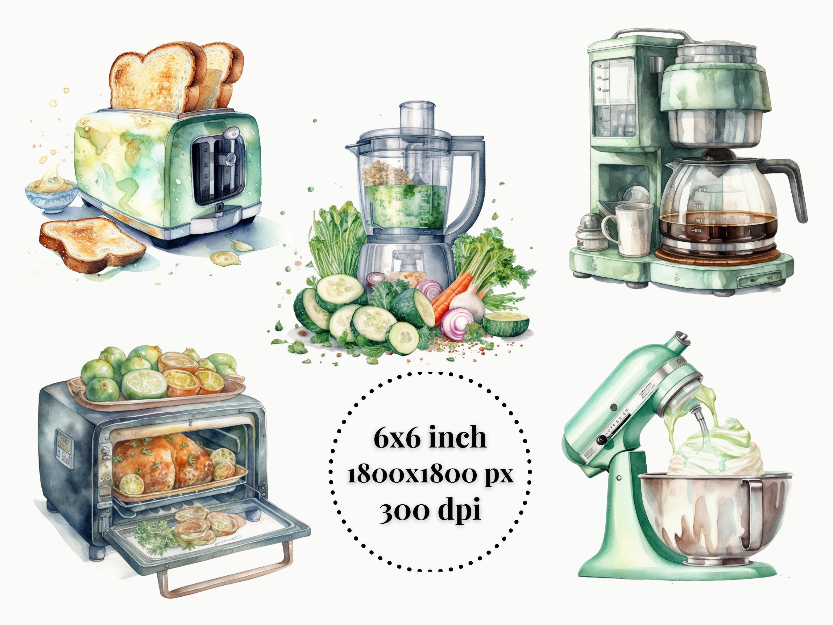 Kitchen Appliance Watercolor Clipart Bundle Turquoise Oven - Etsy