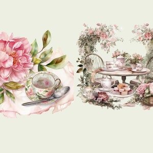Vintage Rose Garden Tea Party Watercolor Clipart Bundle Free Commercial ...
