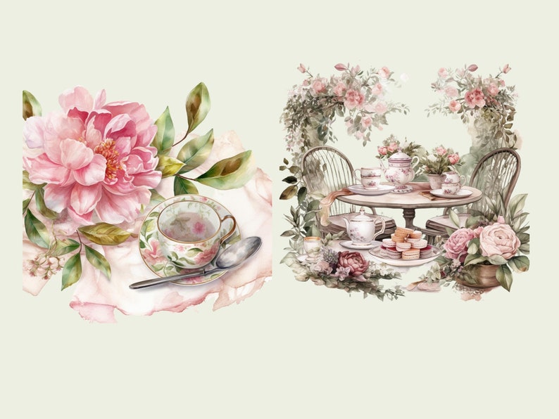 Vintage Rose Garden Tea Party Watercolor Clipart Bundle Free - Etsy