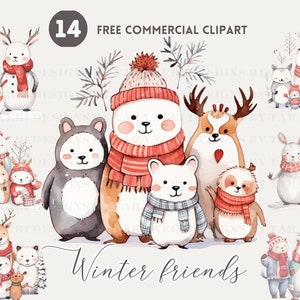 Winter Woodland Creature Watercolor Clipart Bundle, Christmas Forest ...