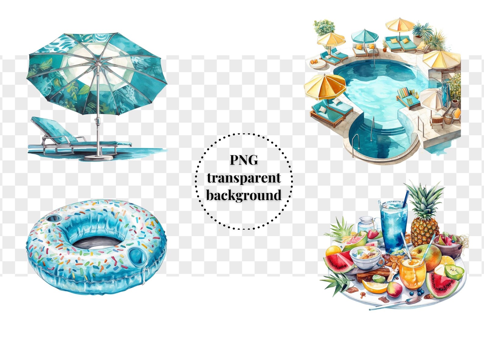 Summer Pool Watercolor Clipart Bundle Summer Relaxation Free Commercial ...