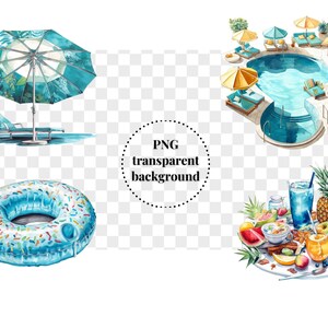 Summer Pool Watercolor Clipart Bundle Summer Relaxation Free Commercial ...