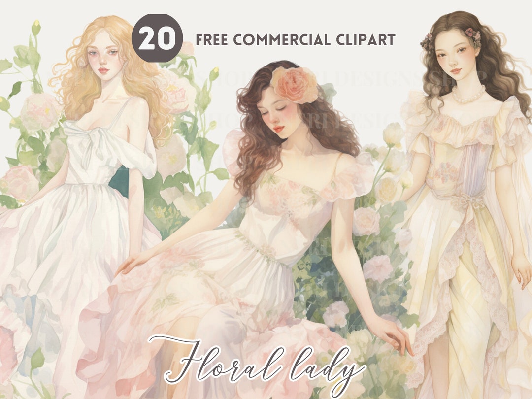 Floral Lady Watercolor Clipart Bundle Vintage Feminine Woman Free ...