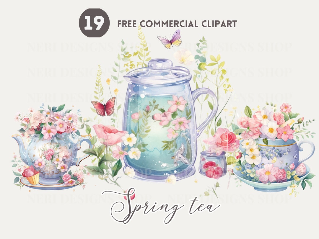 Spring Floral Tea Watercolor Clipart Bundle, Dreamy Springtime Tea Set ...