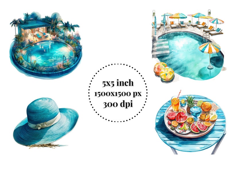 Summer Pool Watercolor Clipart Bundle Summer Relaxation Free - Etsy