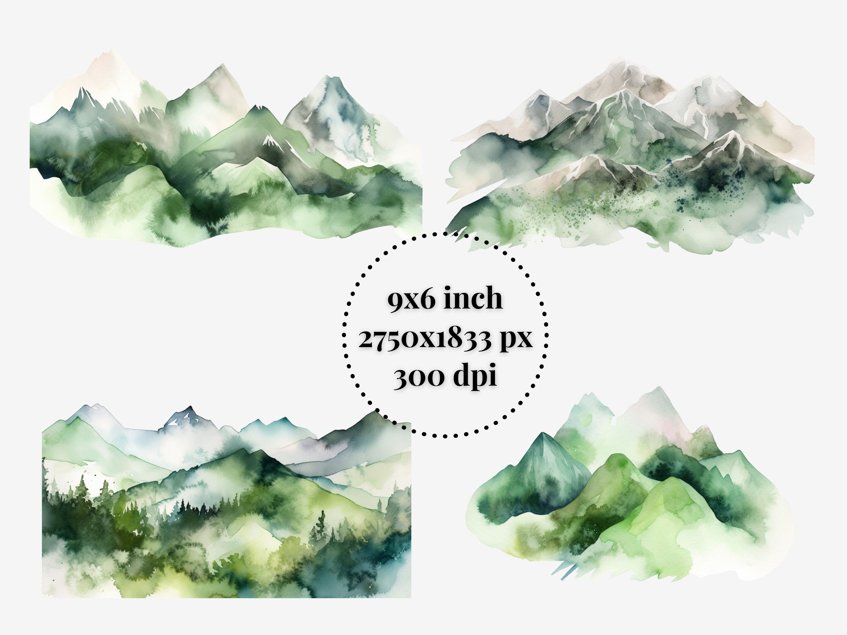 Mountain Range Watercolor Clipart Bundle Free Commercial - Etsy