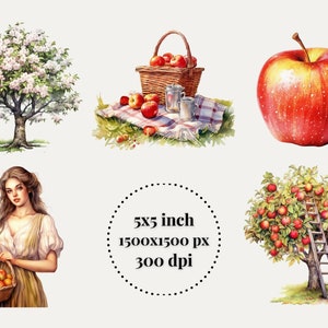 Apple Orchard Watercolor Clipart Bundle Apple Garden Free Commercial ...