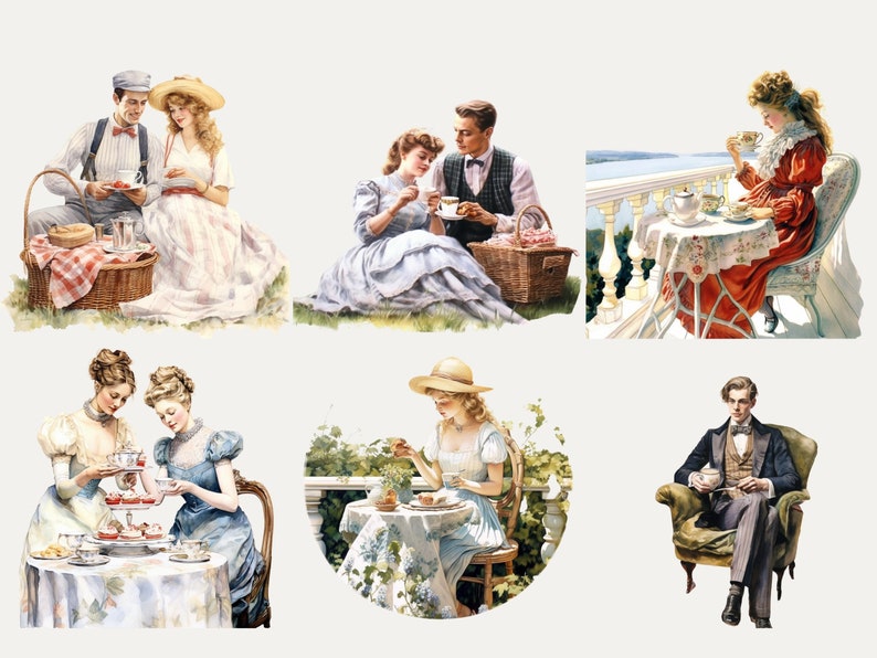 Vintage Tea Time Watercolor Clipart Bundle Classic Tea Lovers - Etsy