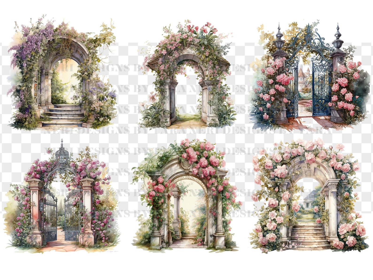 Garden Floral Arch Watercolor Clipart Bundle Rose Arch Free - Etsy